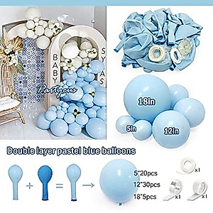 Pastel Baby Blue Balloons - Double Stuffed Light Blue Balloon Garland Arch Kit Different Sizes for Baby Shower Gender Reveal Birthday Party Decoration