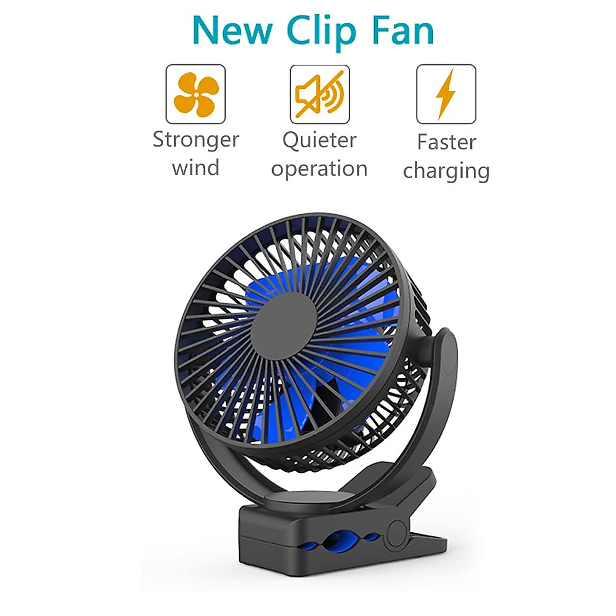xasla 6700mAh Clip on Fan Rechargeable, Battery Operated USB Desk Fan, Quiet & Strong Airflow, Portable Personal Fan for Baby Stroller, Golf Cart, Camping, Beach, Treadmill, Travel