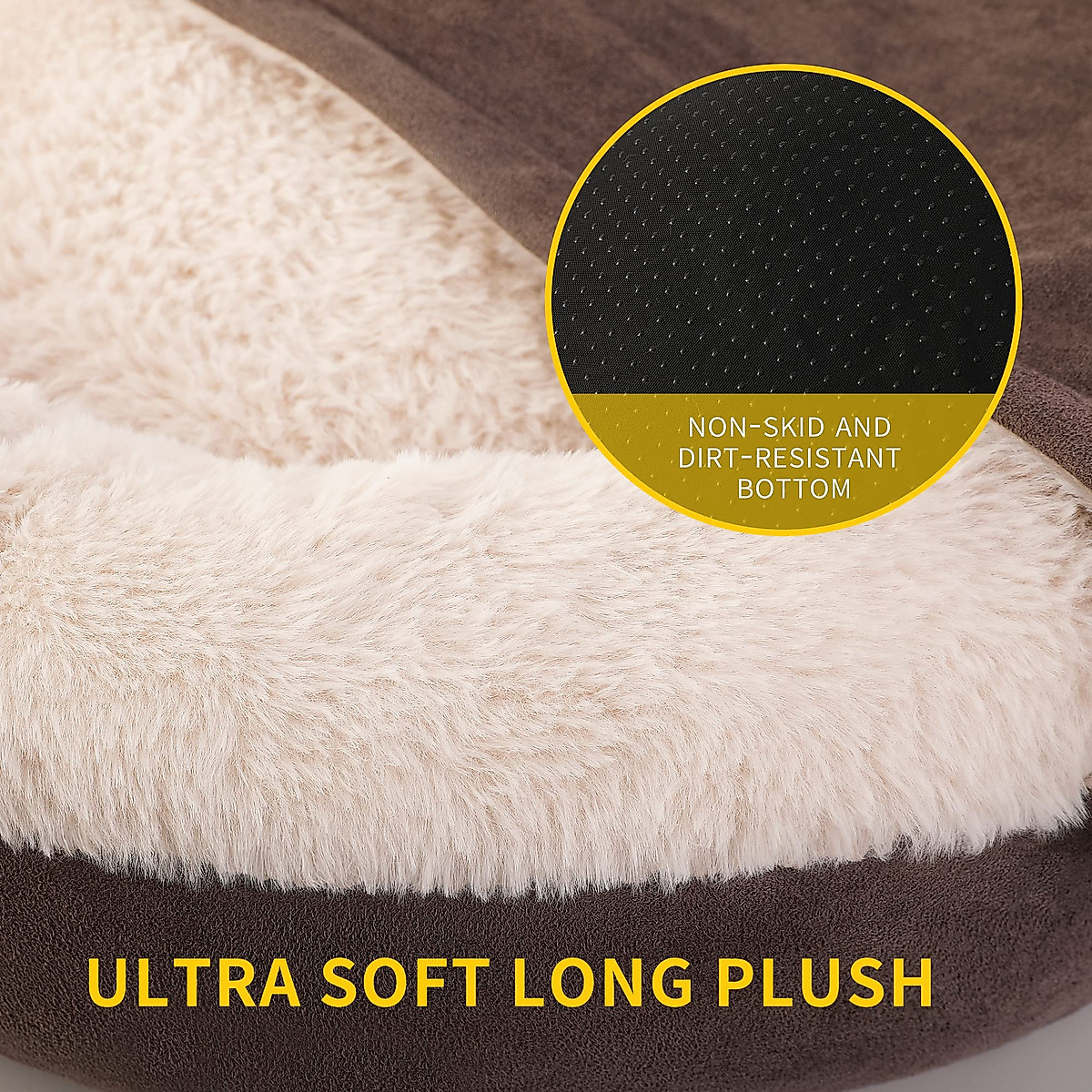 FANTSYPET Dog Bed & Cat Beds, Warming Soft Dog Beds with Blanket Attached, Dog Bed for Small and Medium Dogs, Cozy Donut Dog Bed Plush Hooded Calming Cuddler, Calming Cave Dog Bed, Camel, (23 x 23 in)