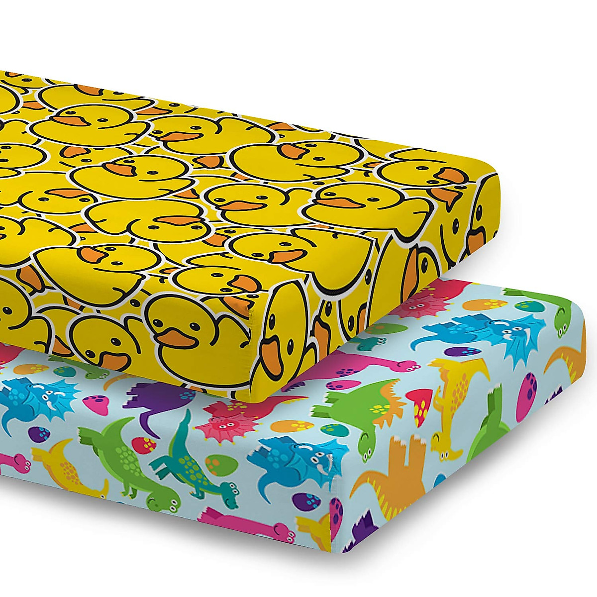 ARIGHTEX 2 Pack Fitted Crib Sheets, Soft Jersey Knit, Breathable and Hypoallergenic Baby Sheet, Duck and Dinosaur, Portable Mattress Topper for Boys Girls, 28"x 52", Nursery Sheet Fits Standard Size
