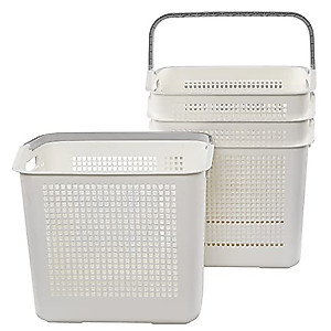 Nicesh 4 Pack 35 L Plastic Laundry Basket with Handle, White Laundry Hamper for Wet Towel