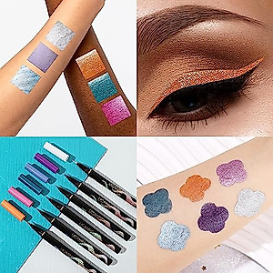 UCANBE 6pcs Metallic Liquid Eyeliner Makeup Set, Shimmer Colored Blue Purple Silver Orange Green Pink Glitter High-Pigmented Colorful Eye makeup, Longwearing Eye Liner Makeup Kit for Starters