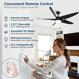 NWIASS 60 Inch Ceiling Fan with Light, Outdoor Ceiling Fan for Patios Waterproof, Black Modern Ceiling Fan with Remote 3 CCT Dimmable Large Airflow, Wet Rated Ceiling Fan for Bedroom Exterior