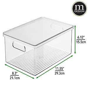 mDesign Plastic Storage Bin Box Container, Lid, Built-in Handles, Organization for Makeup, Hair Styling Tools, Accessories in Bathroom Cabinet, Cupboard Shelves, Ligne Collection, 4 Pack, Clear/Clear