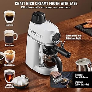 VEVOR Espresso Machine, 3.5 Bar Espresso Maker with Milk Frother Steam Wand, 4-Cup Professional Coffee/Espresso Machine with Temp Gauge for Latte Cappuccino, NTC Control System