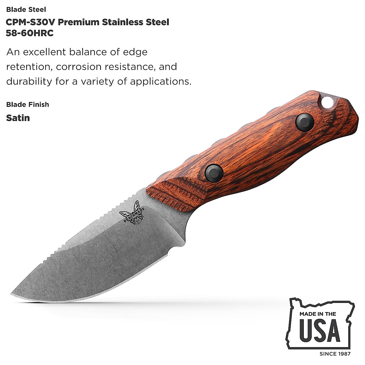 Benchmade - Hidden Canyon Hunter 15017 Fixed Blade Hunting Knife with Wooden Handle (15017)