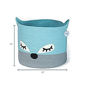 Woven Baby Basket for Nursery - Cute Blue Fox Baby Laundry Basket for Blankets, Stuffed Animal Toy Basket Storage with Handles, Large Decorative Baby Hamper Basket for Organizing Baby Shower