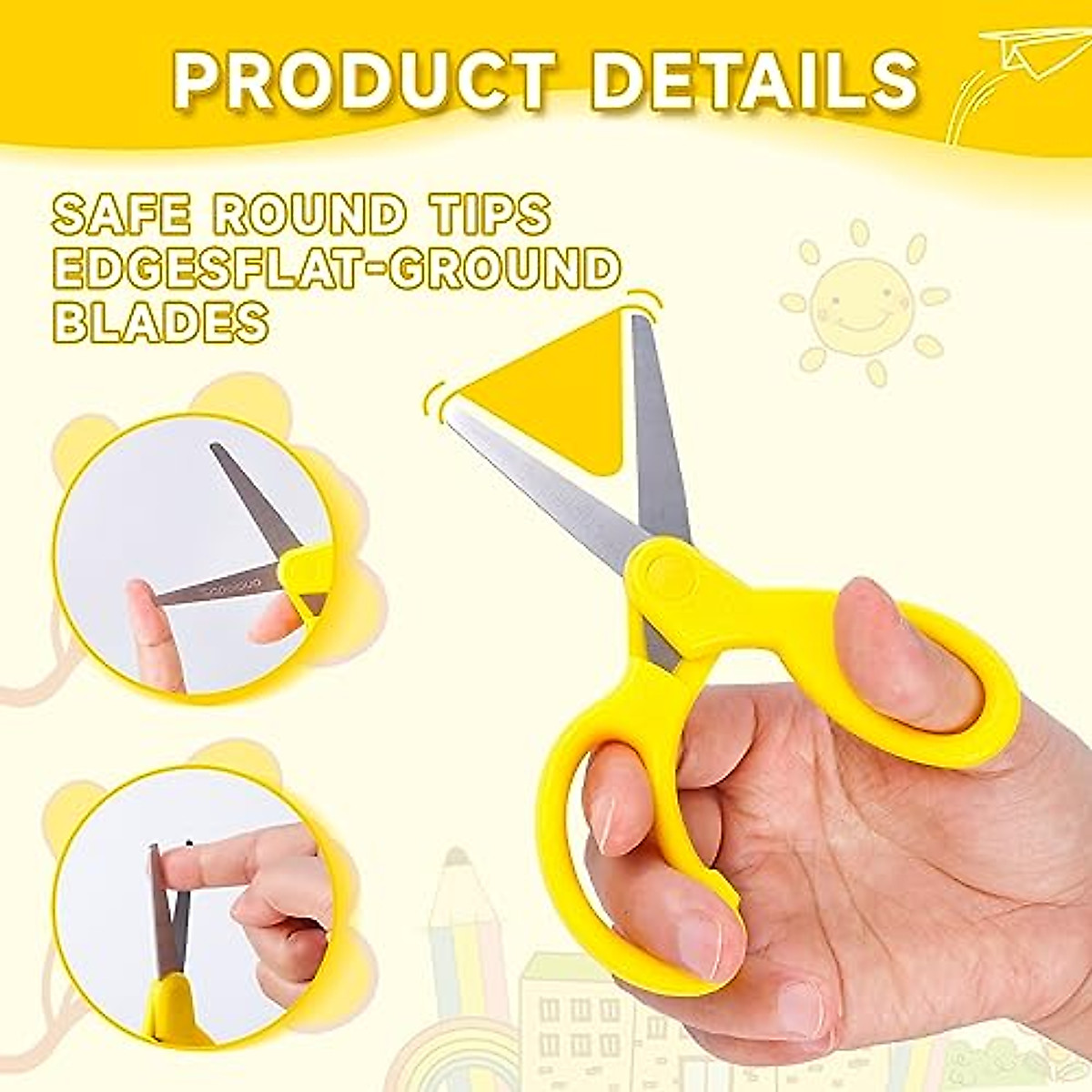 5" Kids Scissors, 6 Pack Blunt Tip Small Scissors Stainless Steel Safety Scissors, Comfort Grip Toddler Scissors for School Kids Classroom Children Craft Paper, School Supplies for Kids