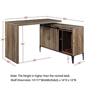L Shaped Desk w/USB 360° Rotating Rustic Home Office Computer Desk Large Writing Gaming Table Workstation with Storage File Cabinet, Oak Finish, 55" L x 52" W x 36" H