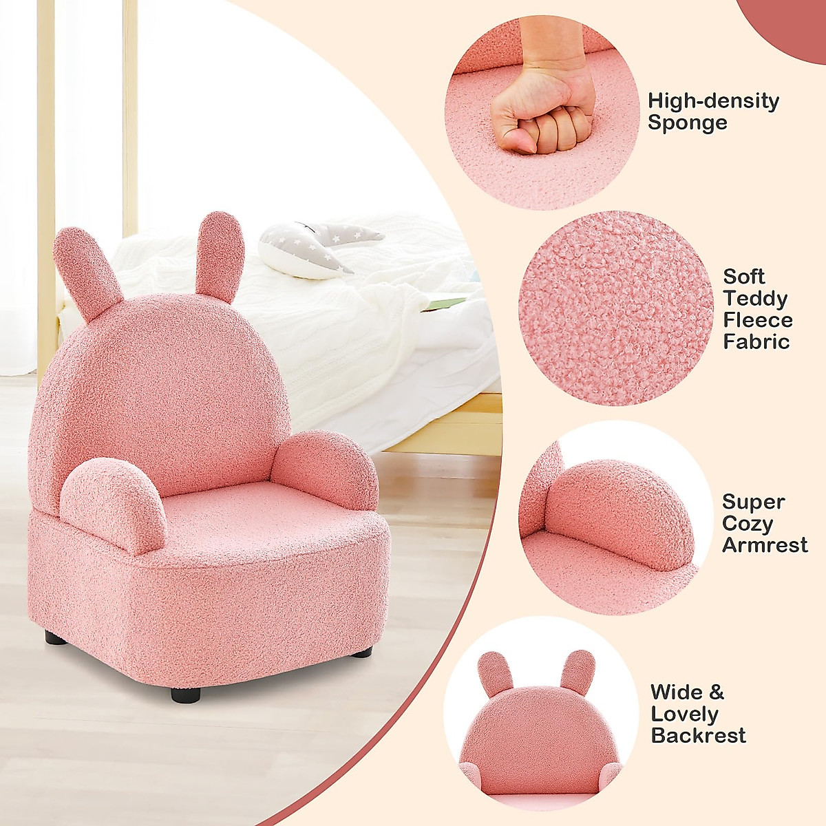INFANS Kids Sofa, Toddler Armchair Chair with Solid Sturdy Wood Construction Plush Fabric, Upholstered Children Armrest Couch for Nursery Kindergarten Playroom Preschool, Gift for Boys Girls