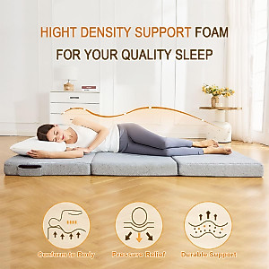 BlissfulRest Trifold Mattress Queen,4 Inch Foldable Mattress Queen,Folding Mattress Queen Removable and Washable with Handles and Non-Slip Bottom for RV/Camping/Guest Room, 78" x 58" x 4"