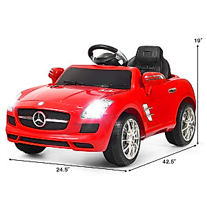Costzon Ride On Car, Licensed Mercedes Benz SLS Battery Powered Electric Car for Kids w/Parental Remote Control, Lights, Music, MP3, Safety Belt, 4 Wheeler Cars to Drive for Boys Girls Gift (Red)
