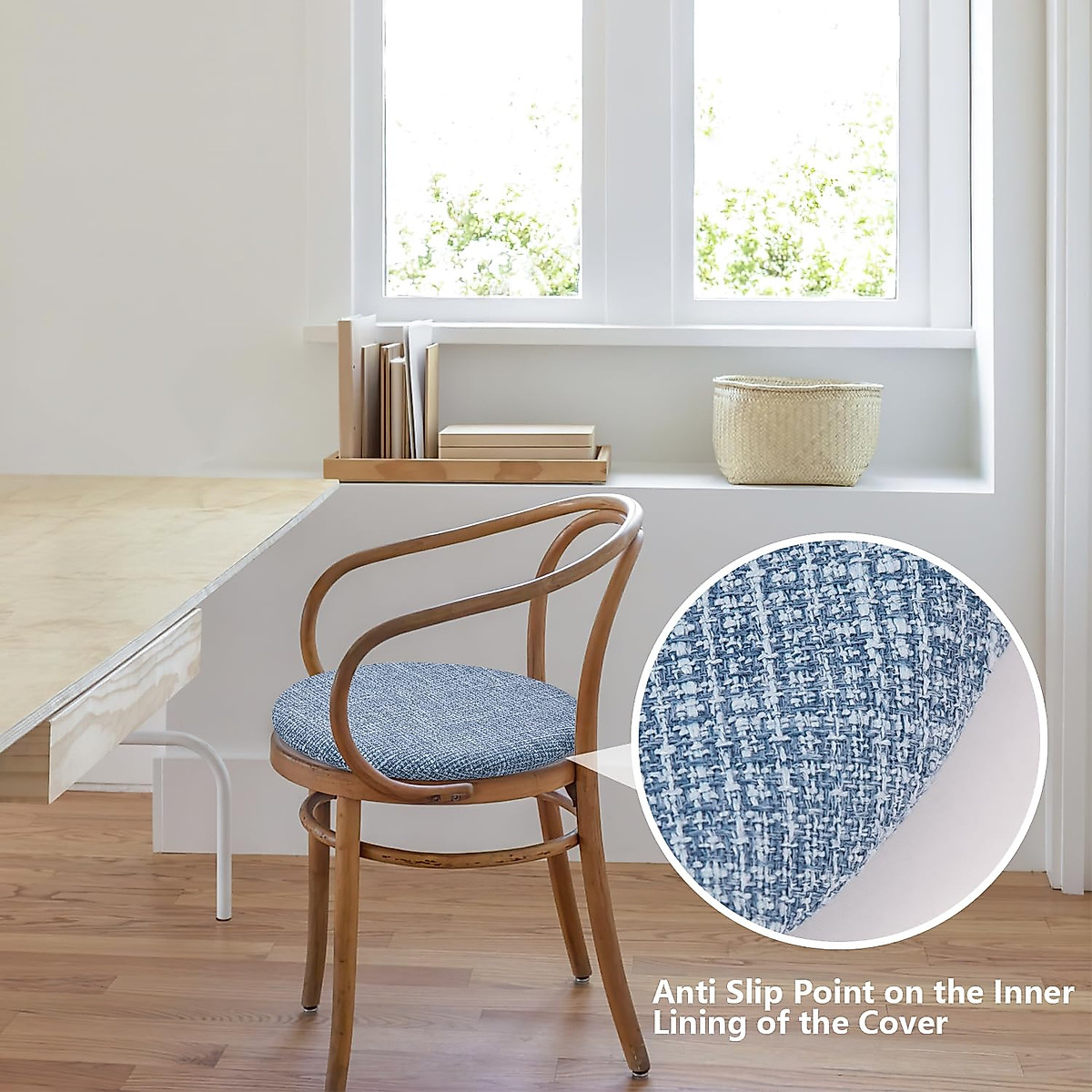 Gumcoly 14" Memory Foam Chair Cushion, Round Seat Cushion, Circle Stool Cushion with Removable Cover, Kitchen Dining Chair Pad Blue