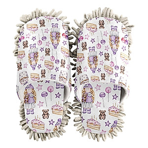 FLildon Microfiber Cleaning Slippers Doll Cake Bear Washable Mop Shoes Slipper for Men/Women House Floor Dust Cleaner, Size L