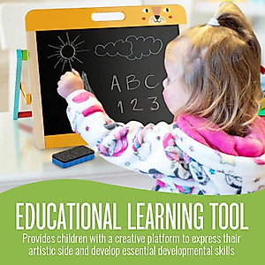 Children's Wooden Tabletop Easel with Double-Sided Magnetic Whiteboard & Chalkboard, Arts & Crafts Portable Easel Includes Dry Erase Marker, Chalk, Magnetic Letters & Extra Magnets, Ages 3 and Up
