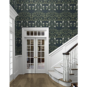NextWall Stenciled Floral Peel and Stick Wallpaper (Navy & Sage)