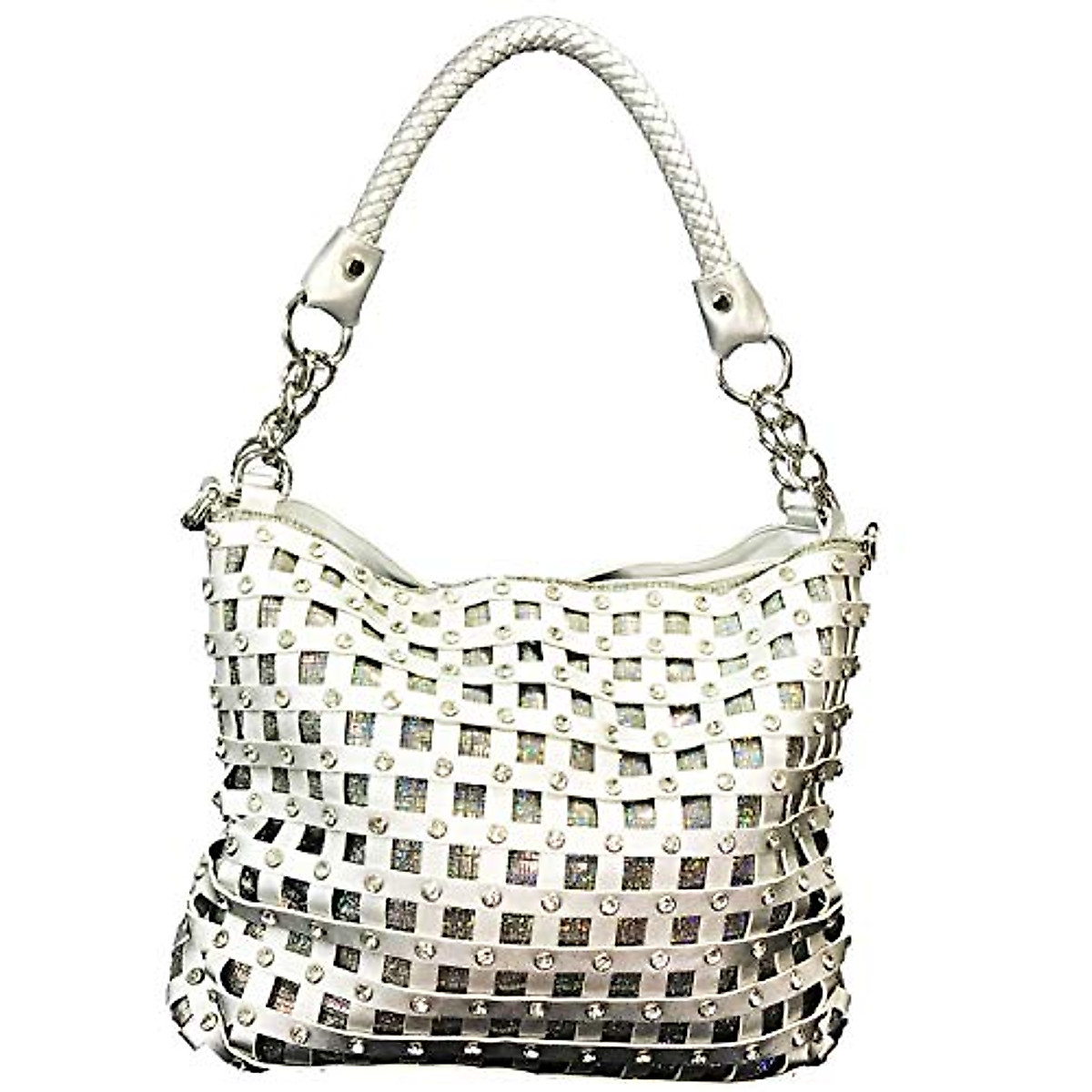 Zzfab Sparkle Rhinestone Suede Hobo Handbag (Silver)