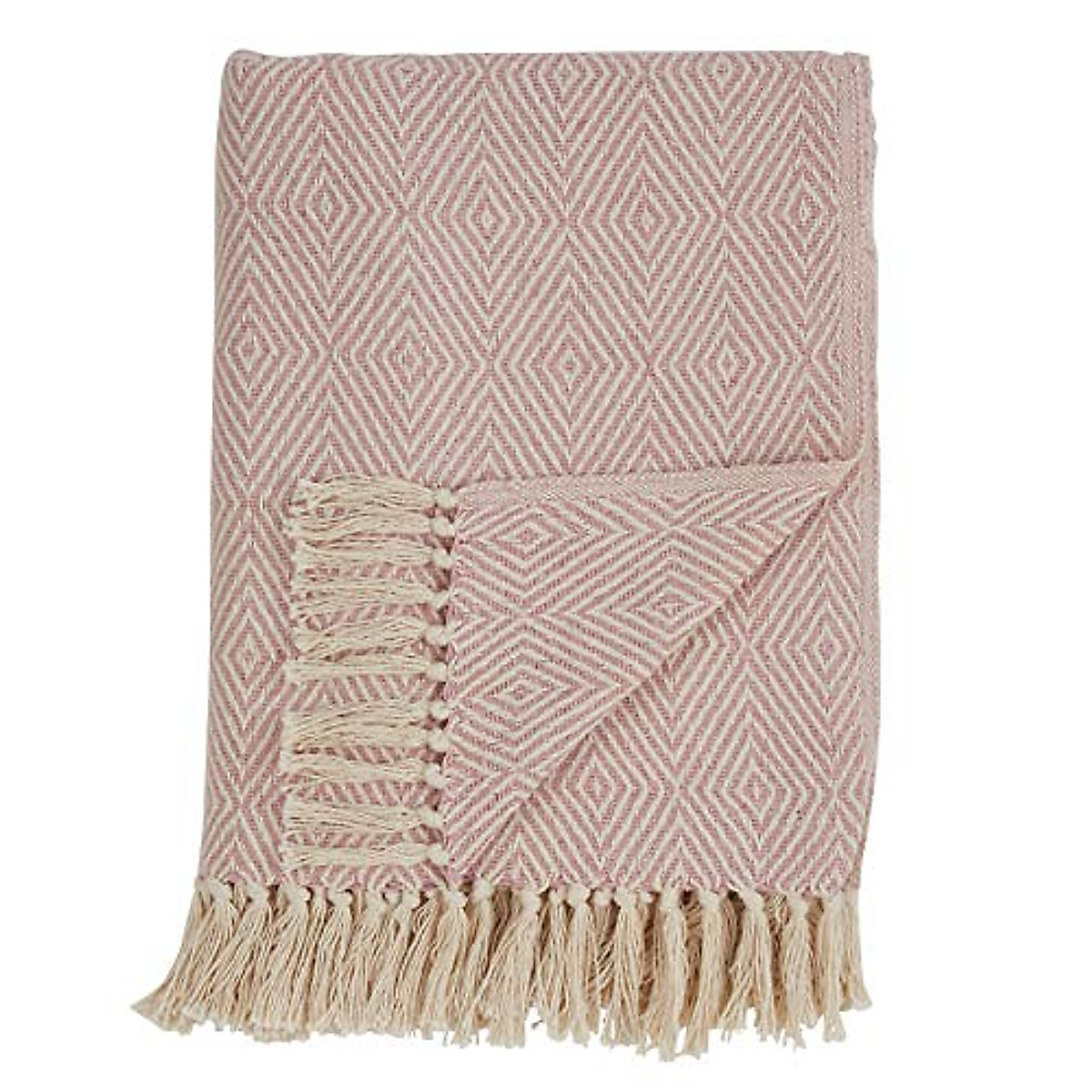 SARO LIFESTYLE Sevan Collection Soft Cotton Diamond Weave Throw, Pink