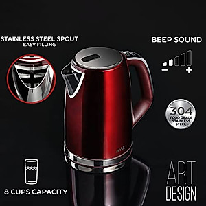 Max Electric Kettle Temperature Control Stainless Steel 1.7 L Tea Kettle, BPA-Free Hot Water Boiler Cordless with LED Light, Auto Shut-Off, Boil-Dry Protection, Keep Warm, 1500W Fast Boiling, Tea pot, Tea kettle, MX-EK01S02