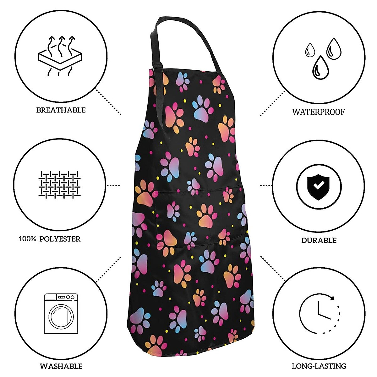 Wisedeal Dogs Paw Apron, Funny Colorful Pet Paws Animal Footprint Apron with 2 Pockets Adjustable Neck for Mom Dad Men Women, Suitable for Kitchen Cooking Lover Dog Chef Grill Bistro Baking BBQ