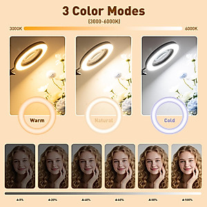 5X Magnifying Glass with Light and Stand, KIRKAS 2-in-1 Real Glass Lens Magnifying Desk Lamp with Clamp, 3 Color Modes, Stepless Dimmable Magnifier Light for Close Work Repair Reading Crafts- Black