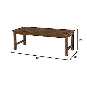 Walker Edison Rendezvous Modern Solid Acacia Wood Slatted Patio Bench, 53 Inch, Dark Brown