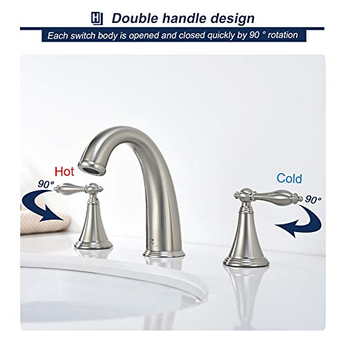 HOMELODY Widespread Bathroom Faucet 8 Inch Lavatory Faucet 2 Handle with Pop Up Drain and Supply Hose, Brushed Nickel