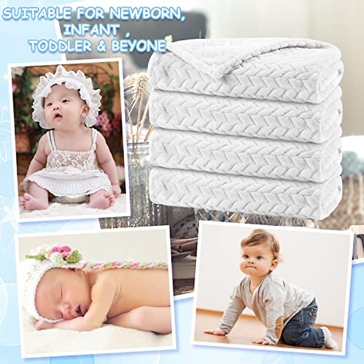 8 Pcs Baby Blanket Cozy Throw Blankets Fuzzy Baby Fleece Blankets Fluffy Warm Baby Crib Blanket for Unisex Newborn Infant Toddler Stroller Nursery Soft Receiving Swaddling Blankets, 24 x 32'' (White)