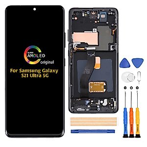 Original for Samsung Galaxy S21 Ultra 5G G998 Screen Replacement SM-G998U SM-G998B LCD Display Touch Screen Digitizer Full Assembly Repair Kits,with Tools(Black with Frame)