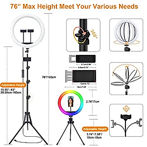WisaKey 13" RGB Ring Light with 63" Stand and 2 Phone Holders, Tablet iPad Holder, Sunset Lamp, 51 Color Modes Selfie Ringlight with Desk Tripod, Halo Ring Light for TikTok/Live Stream/Makeup/YouTube