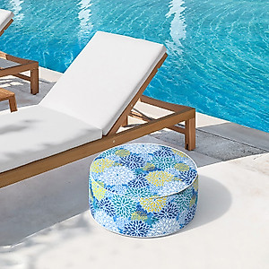 TWLEAR Indoor/Outdoor Inflatable Ottoman D21 x H9 inch, Round Footstool Inflatable Foot Rest Ottoman with Handle, Portable Ottoman Pouf for Patio, Garden, Camping, Home, Dahlia Blue