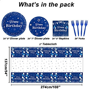 Navy Blue and Silver Birthday Party Supplies Tablecloths Tableware Sets Dessert Plates Napkins Forks for Men Women Birthdays Weddings Decoration Favors