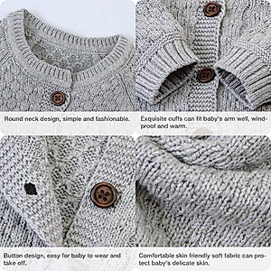 OLSCROM Baby Newborn Knitted Sweater Romper Longsleeve Outfit Cotton Jumpsuit with Warm Hat Set