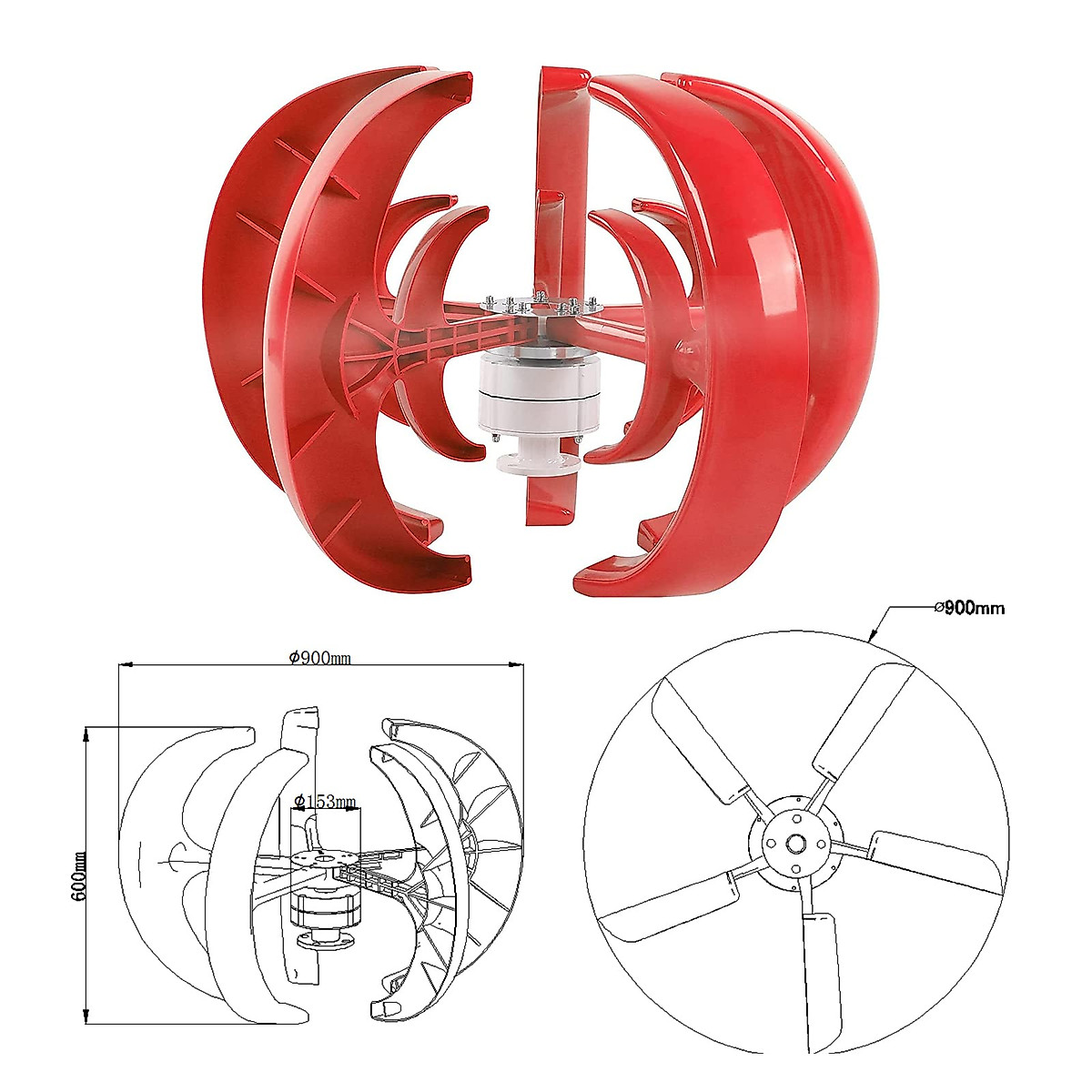 FEICHANGHAO High Efficiency 10000W Wind Generators for Home Use Kit,12V/24V/48V Motor Kit Vertical Axis Windmill Energy+ Small Wind Turbine Generator for Home Use,12v