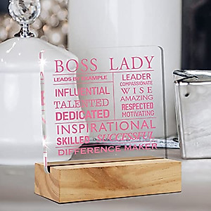Inspirational Boss Appreciation Gift Boss Lady Gifts for Women, Pink Boss Lady Desk Decor Acrylic Desk Plaque Sign with Wood Stand Home Office Desk Sign Keepsake