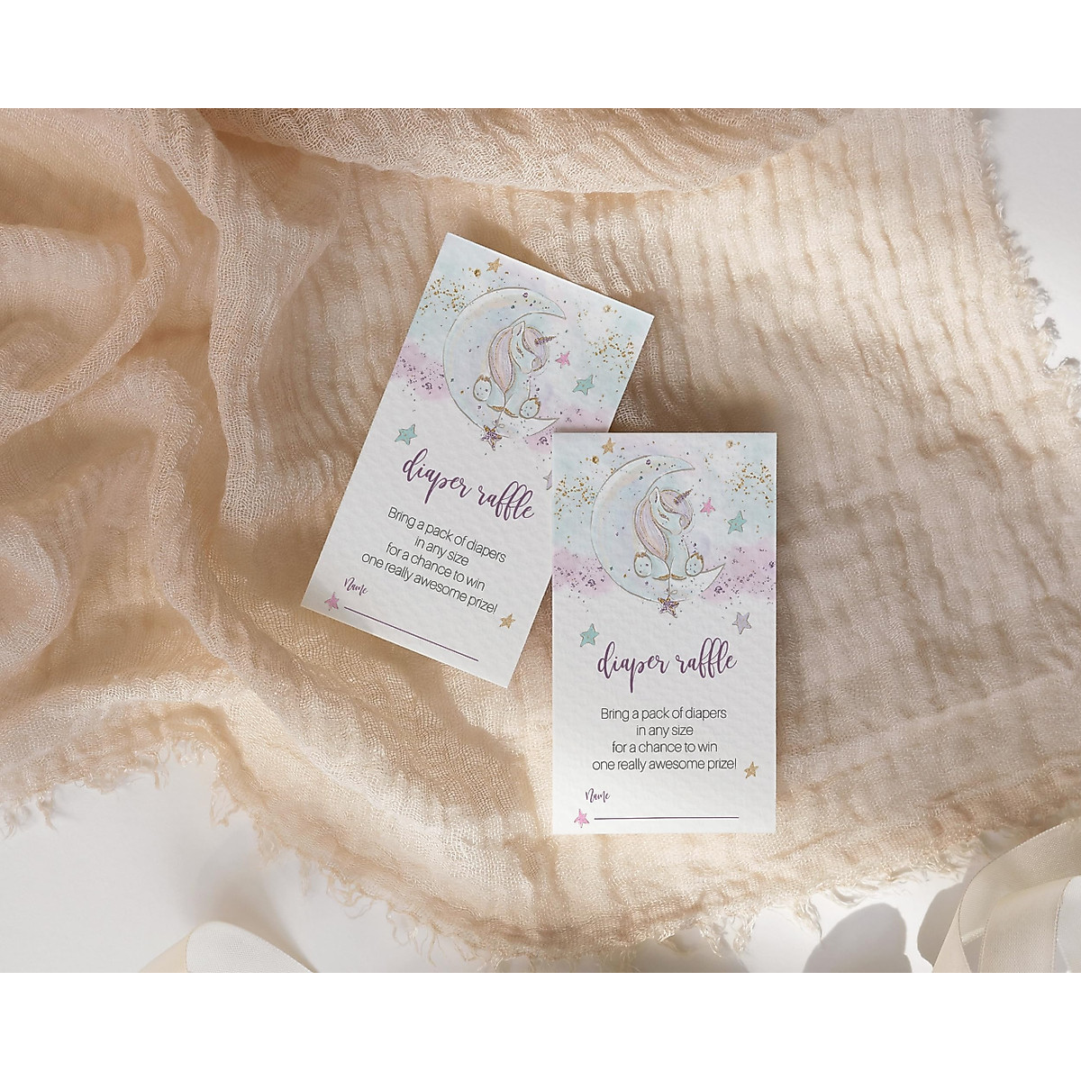 Paper Clever Party Unicorn Diaper Raffle Tickets - 25 Pack - Girls Baby Shower Games for Prizes - Invitation Insert Cards for Diaper Raffle