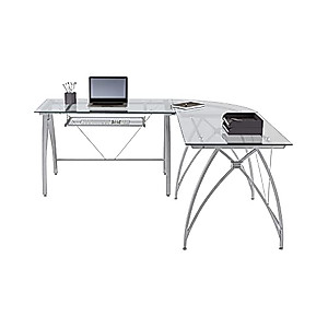 Realspace® Vista Glass 76" W L-Shape Corner Desk, Silver