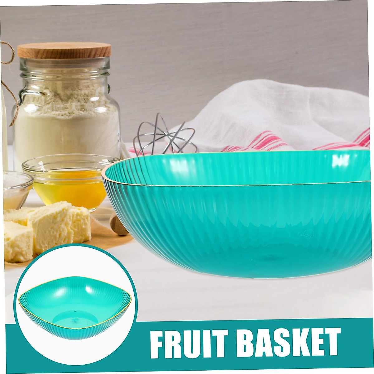 Fish Bowl Home Entertaining Fruit Bowl Plastic Dessert Bowls Large Serving Bowl with Gold Trim Fruit Basket Vegetable Bowl Snack Candy Bowl Dried Fruit Tray for Kitchen Candy Dish
