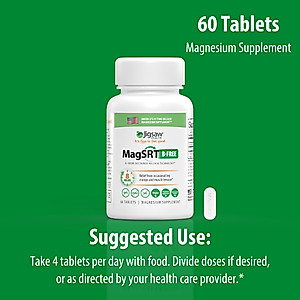 Jigsaw Health MagSRT (B-Free) | Premium, Organic, Slow Release Magnesium Supplement | Active, Bioavailable Magnesium Malate Tablets | 60 Tablets | 15 Servings