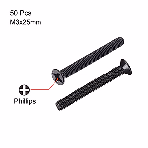 uxcell M3 x 25mm Phillips Screw Fastener Black for Laptop PC TV Fan Switch 50pcs