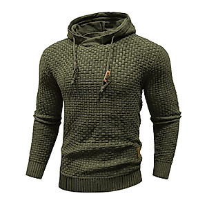 Zaitun Mens Hooded Sweatshirt Long Sleeve Solid Knitted Hoodie Pullover Sweater Army Green