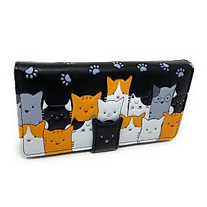 Shag Wear Kitty Cat Crowd Chic Large Animal Wallet for Women and Teen Girls Vegan Faux Leather Black 7"