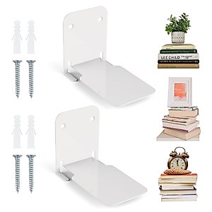 E-Senior Invisible Floating Bookshelves Set of 2, White Wall Mounted Bookshelf, Heavy-Duty Book Organizers, Iron Hanging Shelves for Bedroom, Living Room, Kitchen, Office