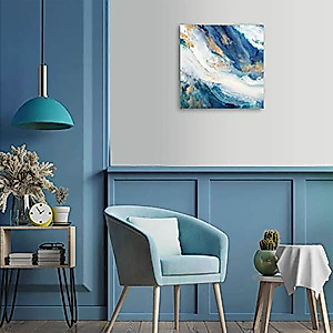 TIDOES Marbled Seascape Wall Art Abstract Wall Decor for Bedroom Gold Teal Wall Decor Green Marble Wall Decorations Ready to Hang 13"x13"