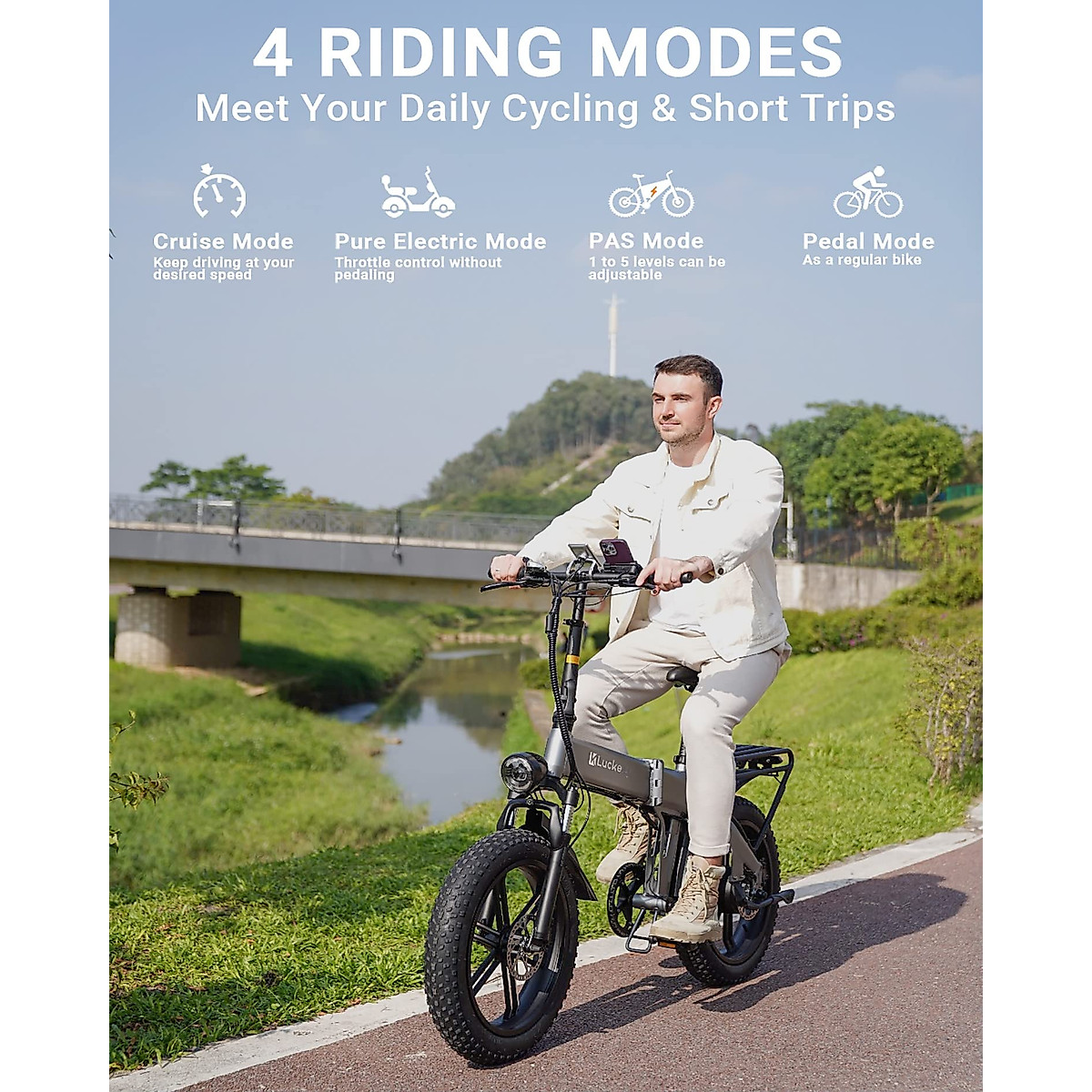 Folding Electric Bike for Adults 1200W Peak BaFang Motor 30MPH 60Miles Range 48V 15AH (720WH) Removable Battery 20" Fat Tire E-Bikes for Adults UL 2849 Certified Ebike