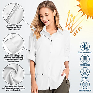 Women Sun Protection Shirts Long Sleeve UV Fishing Hiking Button Safari Dry Quick Lightweight Lightweight Shirts,5019 White,Medium