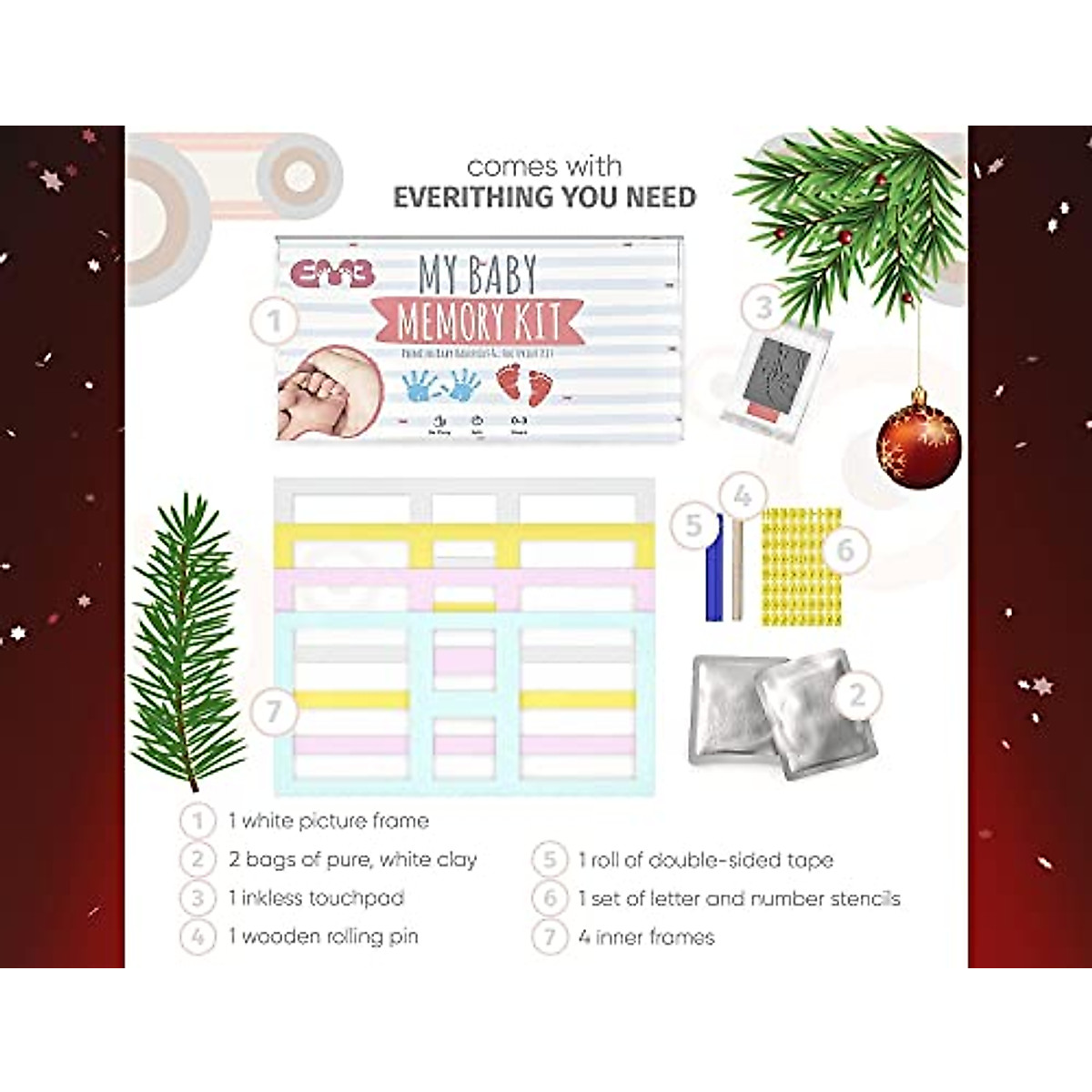 Baby Hand and Footprint Kit - Newborn Keepsakes for Baby Boys and Girls - Non-Toxic Ink and Clay Kit with White Photo Frame, for Baby Shower, Baby Registry and Nursery Decor.