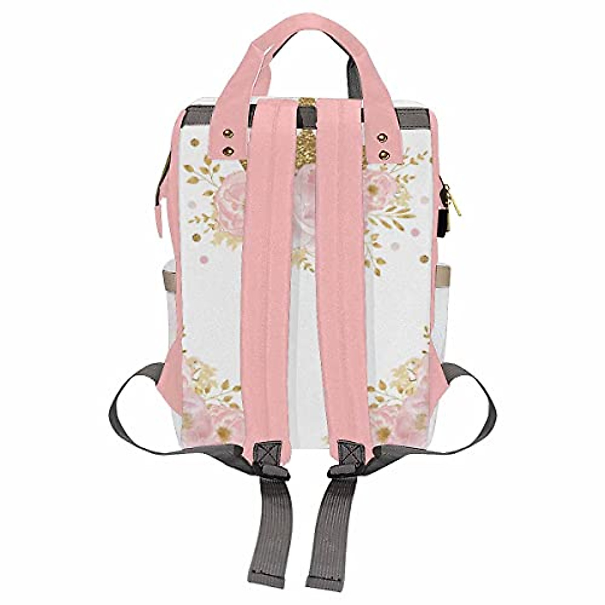 InterestPrint Custom Diaper Bag with Name, Pink Flowers with Crown Diaper Bag Nappy Bags Travel Shoulder Daypack Mummy Backpack Custom Gift for Mom Girl