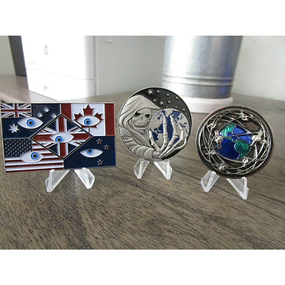Lot of 3 Intelligence Challenge Coins NGA IC FVEY NSA Five Eyes Intelligence Community Grim Reaper National Geospatial Agency