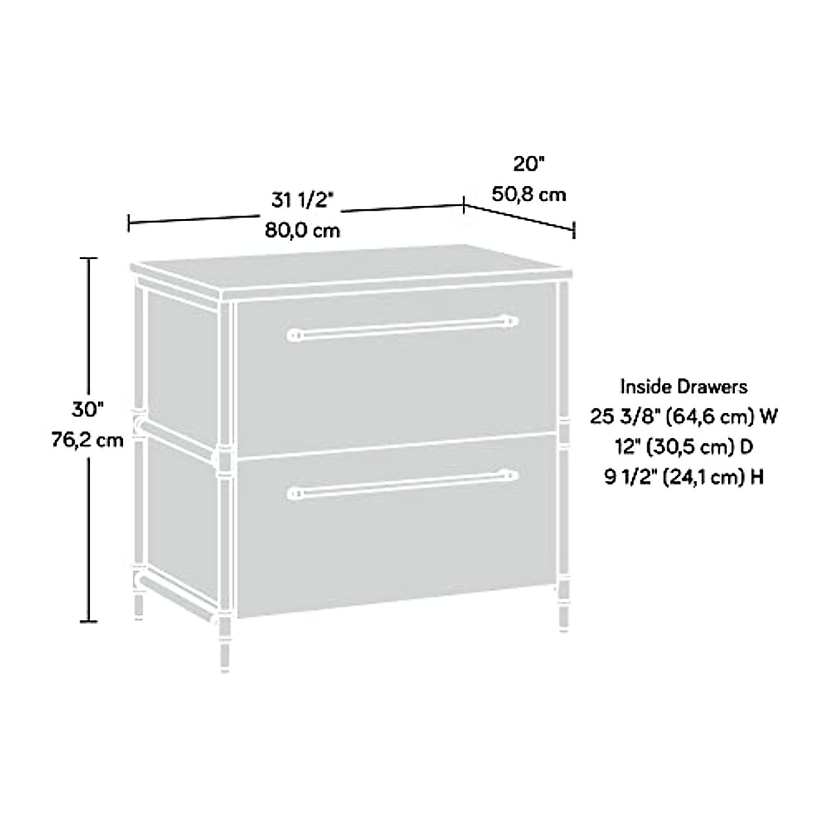Sauder Iron City Lateral File, L: 31.50" x W: 20.00" x H: 30.00", Checked Oak Finish